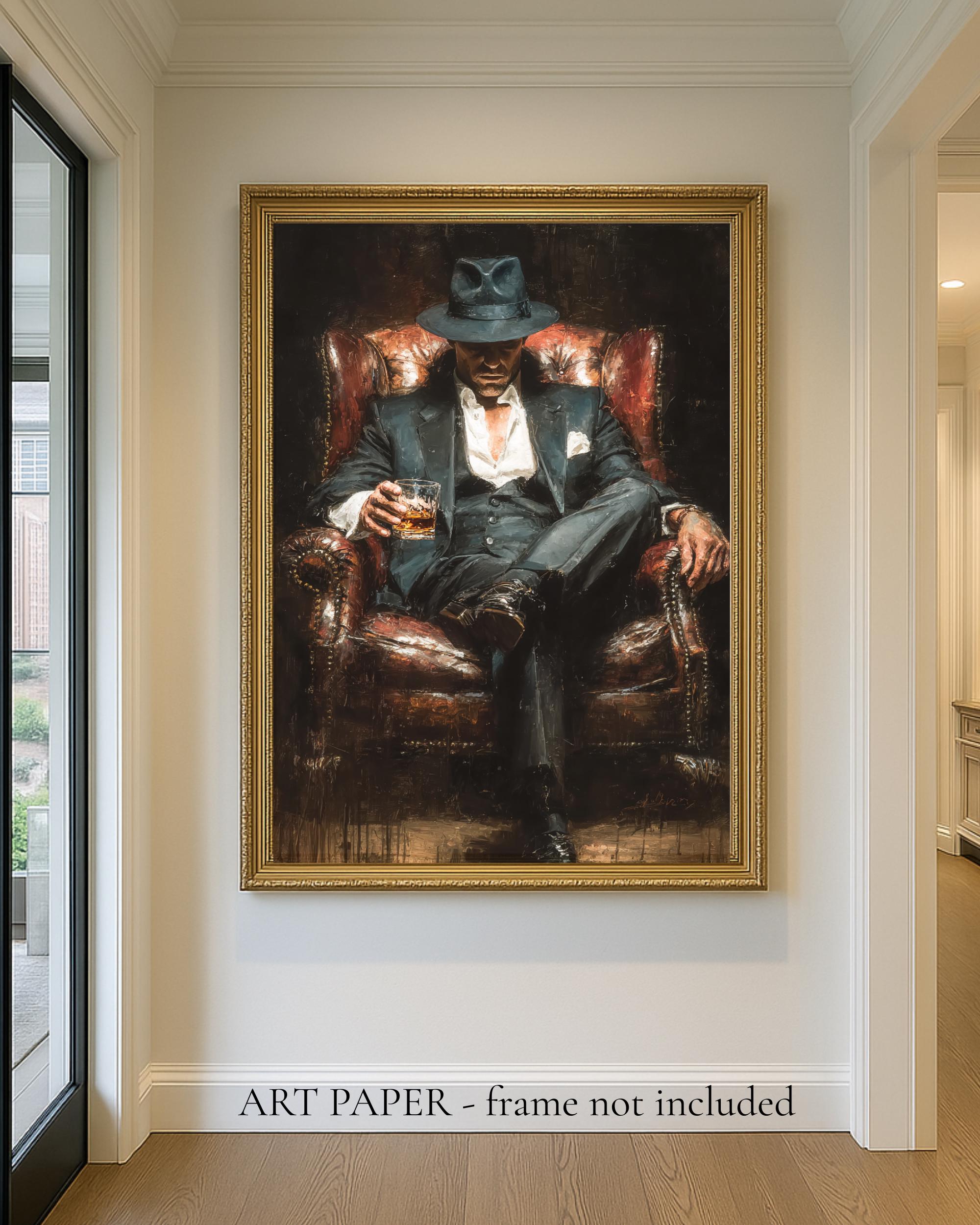 Mafia Boss Wall Art Print, Man in Suit and Fedora With Whiskey Painting ...