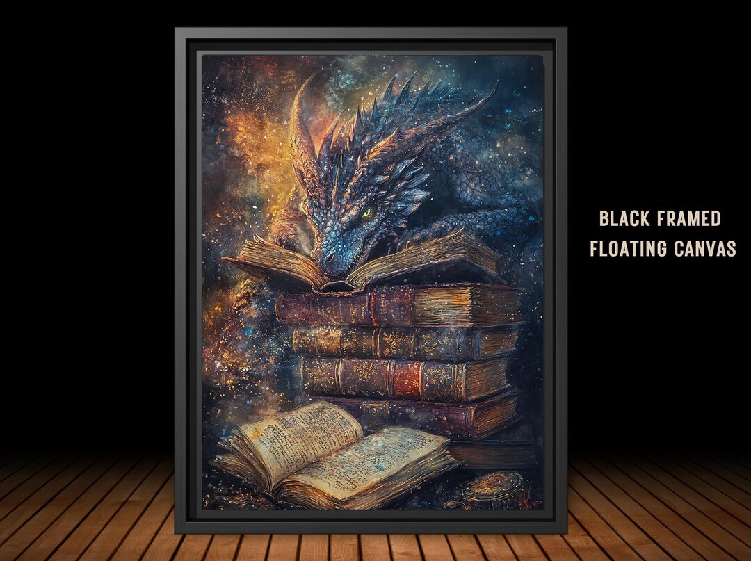 Fantasy Dragon Book Print, Mystical Creature Library Wall Art Decor ...