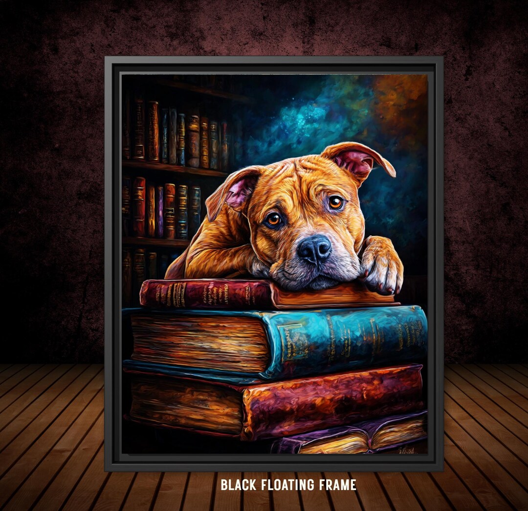 American Pit Bull Terrier Wall Art Print, Old Books and Pitbull Oil ...