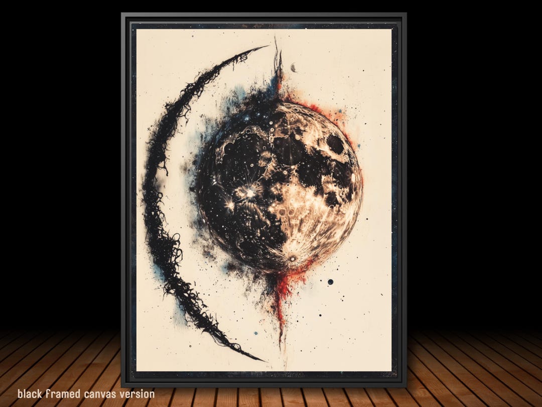 Surreal Moon Phase Wall Art, Cosmic Lunar Eclipse Print, Mystical ...