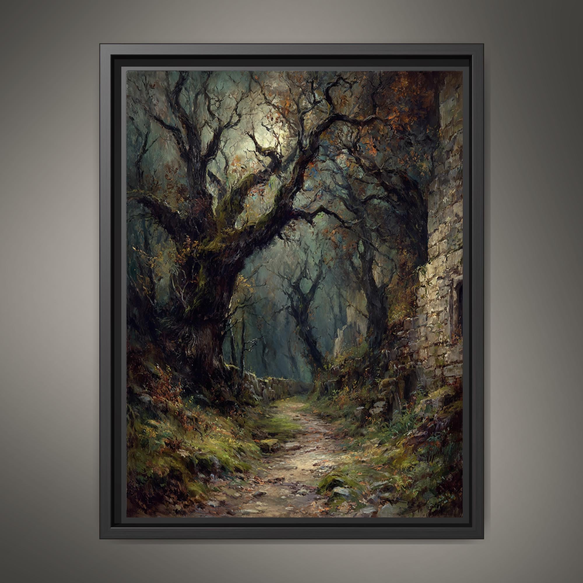 Gothic Forest Moonlit Path Print, Dark Moody Nature Wall Art Painting ...