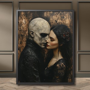 Gothic Lovers Art Print Romantic Dark Fantasy Wall Art Skull Man ...