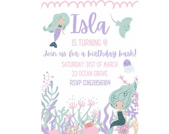 Mermaid Birthday Party Invitation, Personalized Digital Download, Girls ...