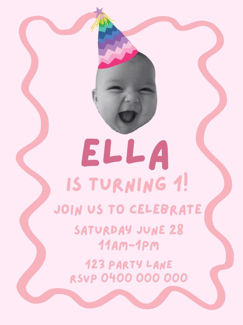 Personalized Digital Birthday Invitation With Party Hat – Custom Photo ...