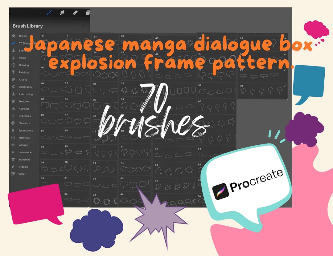 70 Procreate Dialogue Box Brushes, Japanese Manga, Chat Cartoon Bubble ...