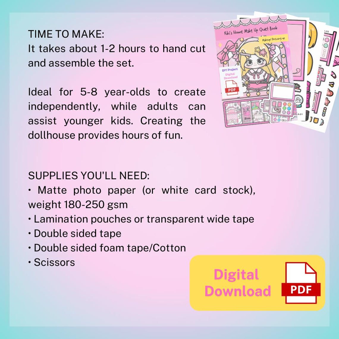 Printable Kiki's Home Make up Quiet Book DIY Paper Craft Game Kit for ...