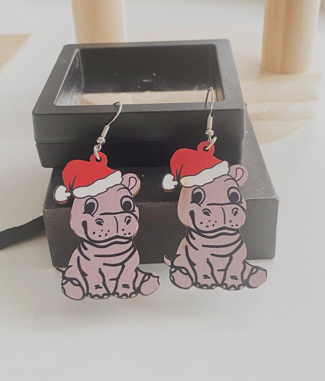 Pygmy Hippo Earrings Hand Painted-christmas Gift - Etsy