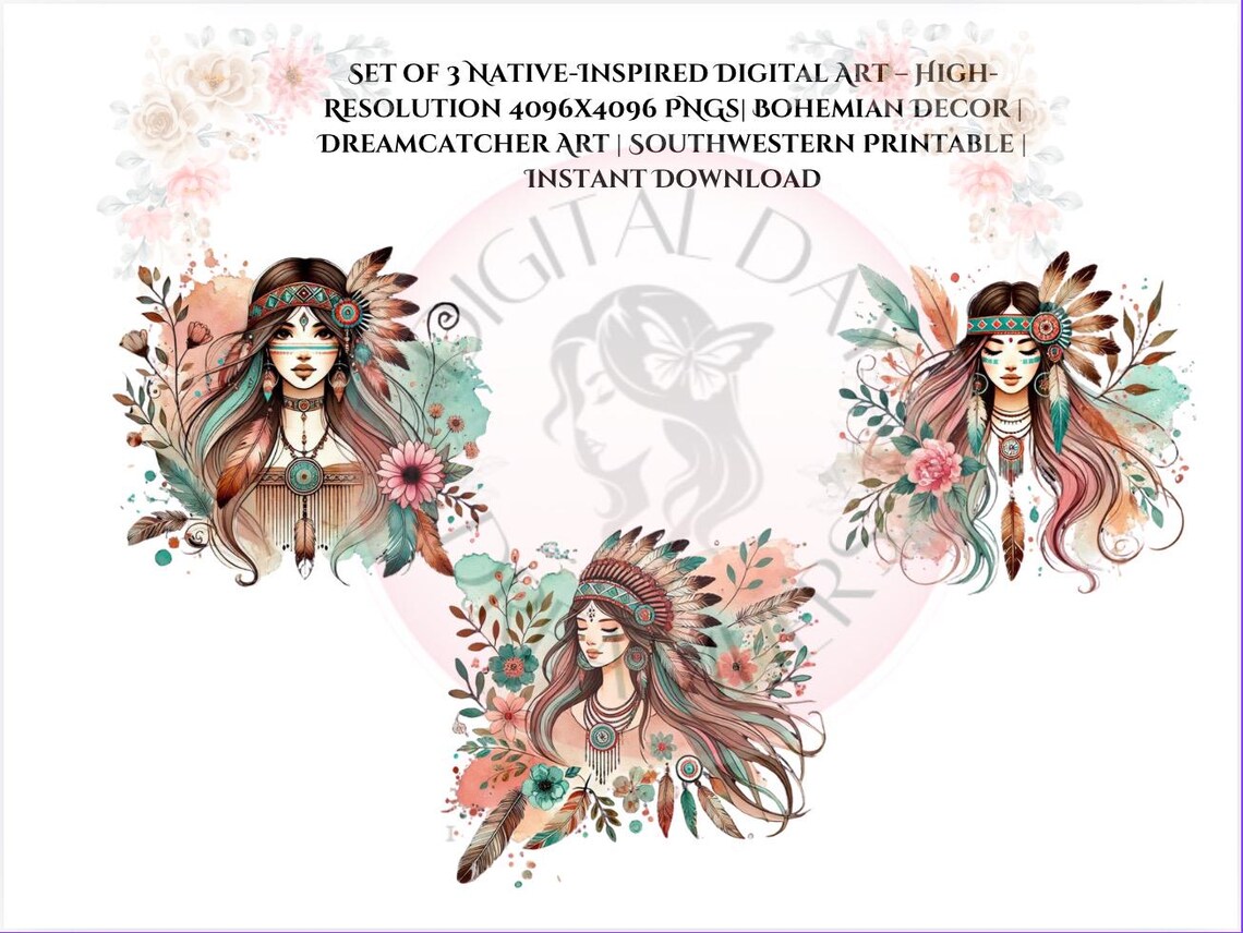 Set of 3 Native Women-inspired Digital Art-boho_southwestern – High ...