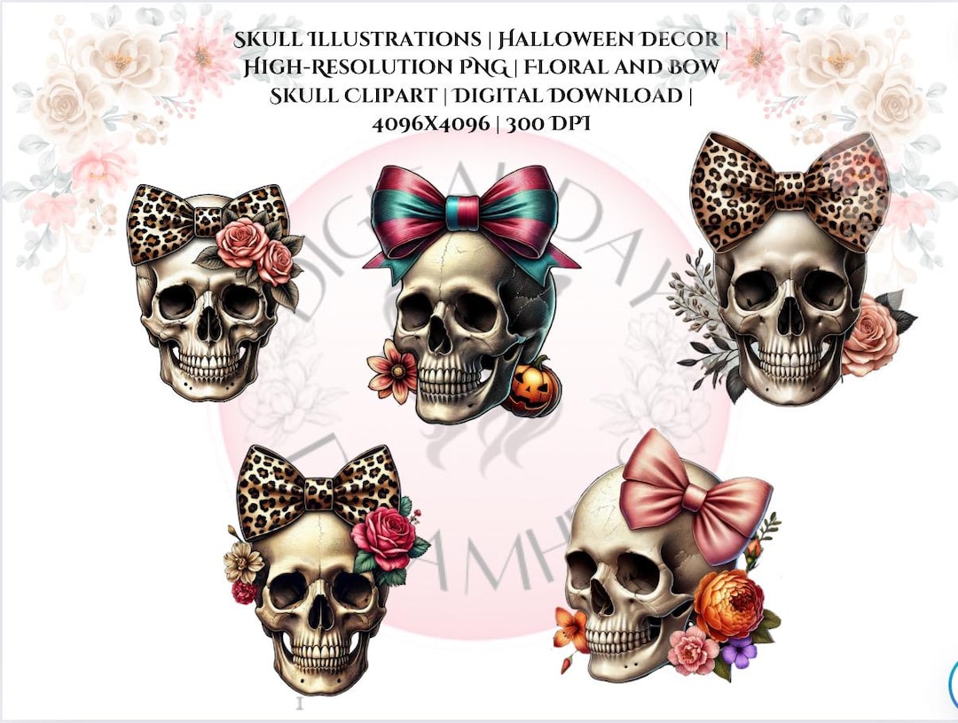 Skull Illustrations | Halloween Decor | High-resolution PNG | Floral ...