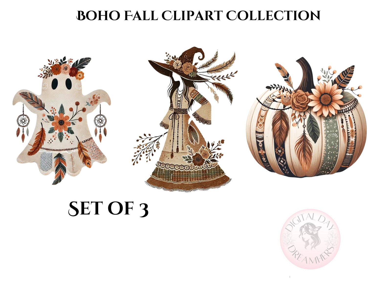 Boho Fall Clip Art Collection - Set-3 Instant Download - Etsy