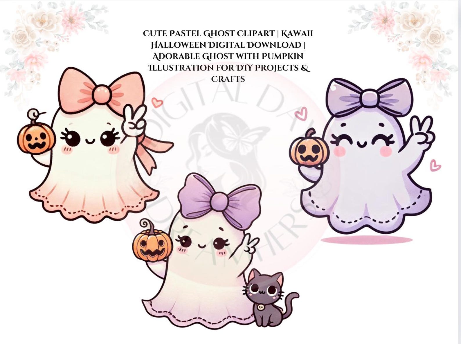 Cute Pastel Ghost Clipart | Kawaii Halloween Digital Download | 300 DPI ...