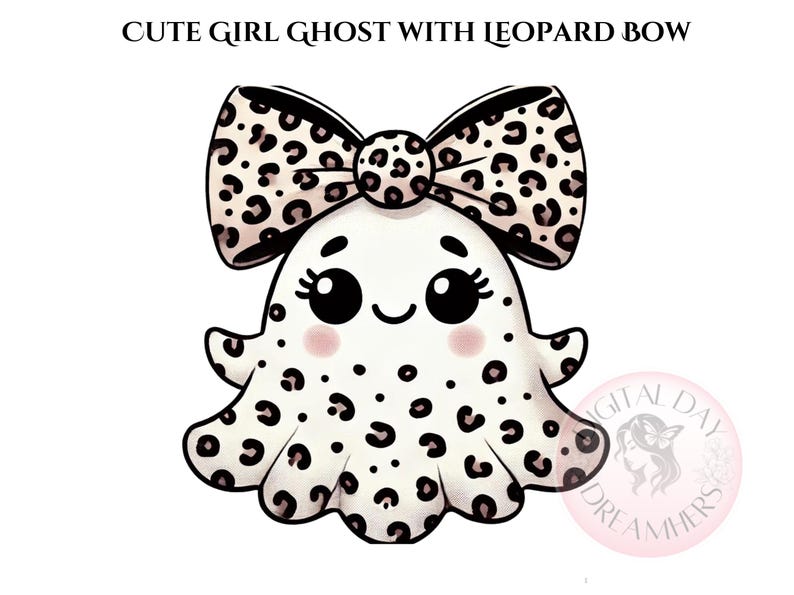 Cute Kawaii Girl Ghost With Leopard Bow - Digital Download 300 Dpi - Etsy