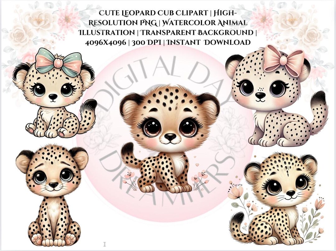Cute Leopard Cub Clipart | High-resolution PNG | Watercolor Animal ...