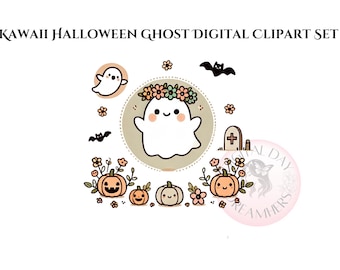 Cute Pastel Ghost Clipart | Kawaii Halloween Digital Download | 300 DPI ...