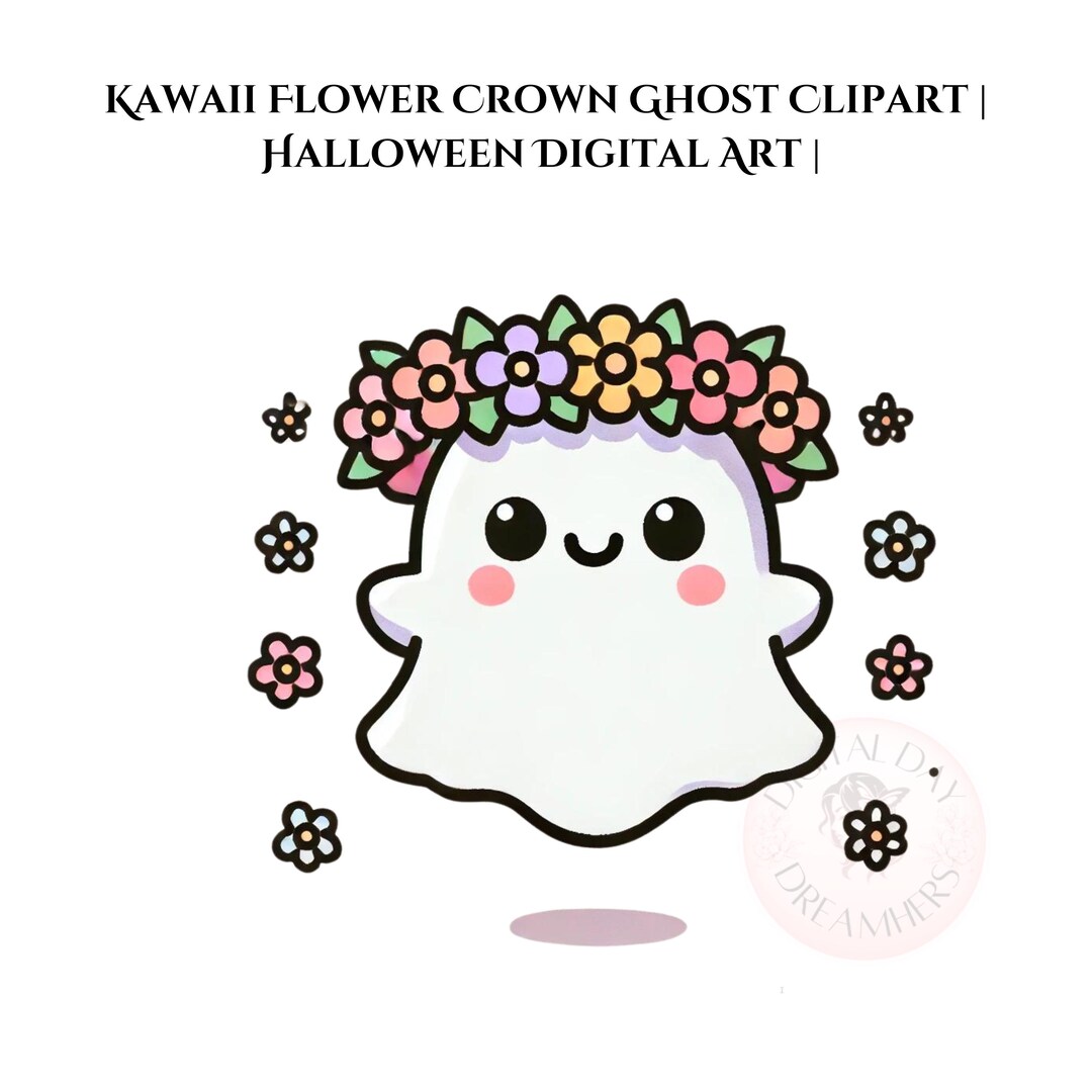 Kawaii Flower Crown Ghost Clipart | Halloween Digital Art | 300 Dpi - Etsy