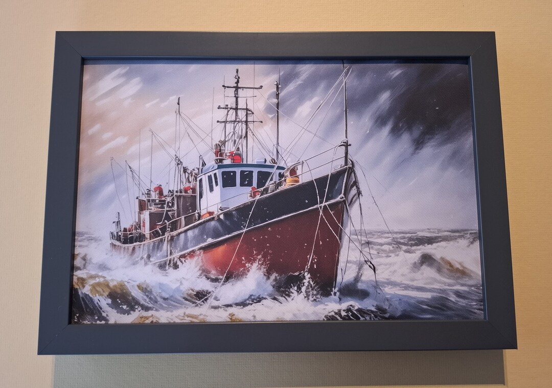 The Trawler in the Storm Framed Canvas Print - Etsy