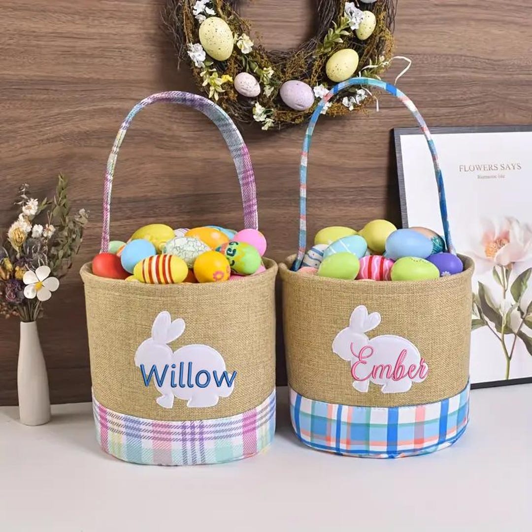 Personalized Easter Bunny Basket, Custom Name Embroidered Basket ...