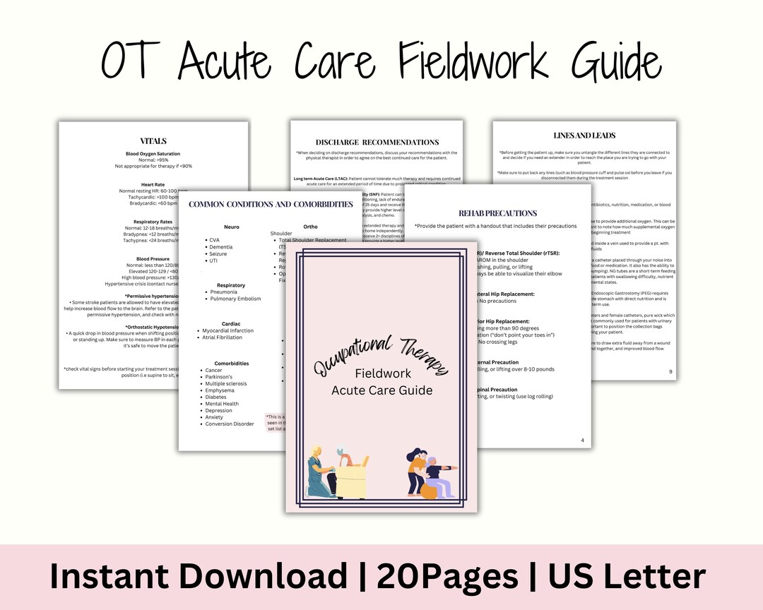 Occupational Therapy Acute Care Quick Reference Guide, Printable ...