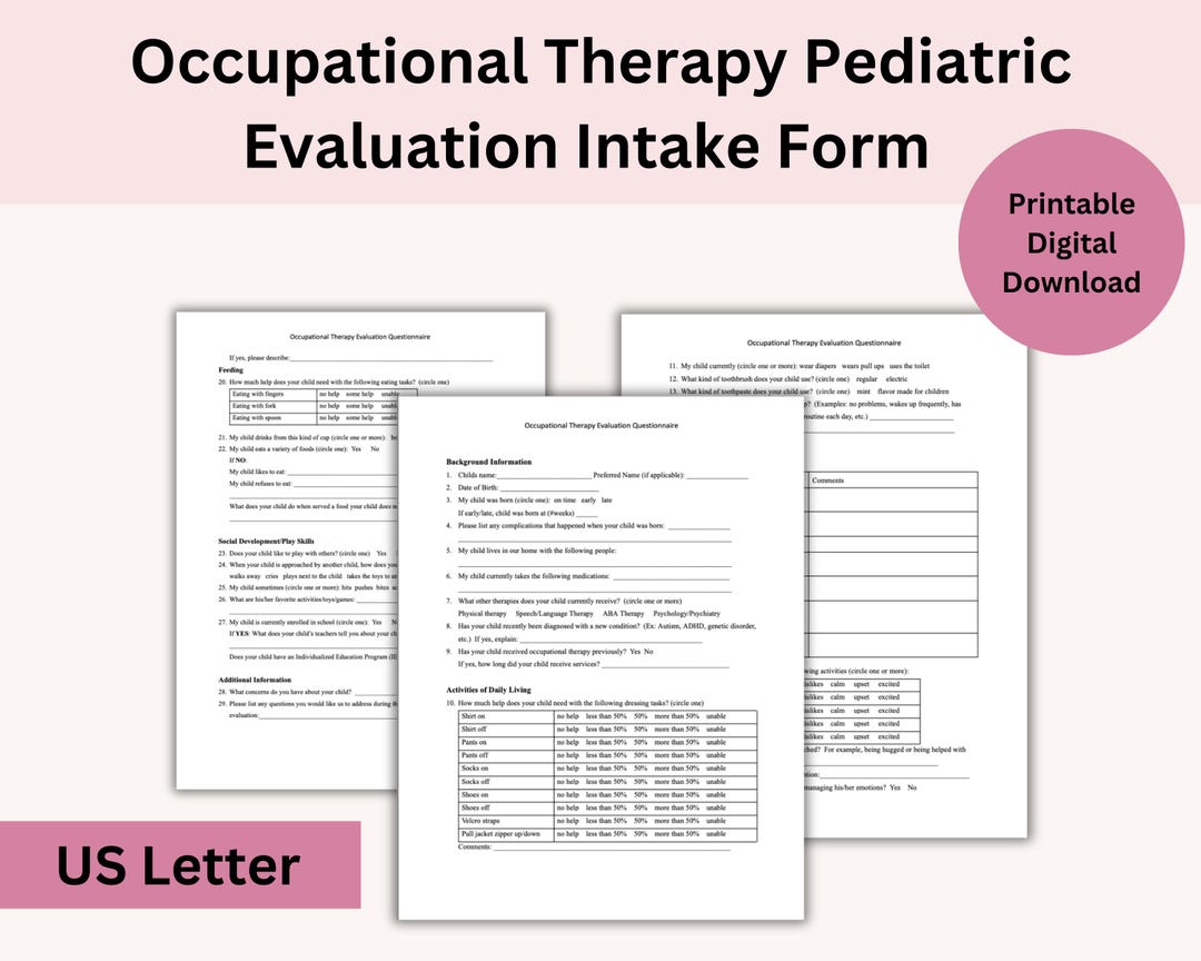 Pediatric Occupational Therapy Evaluation Caregiver Questionnaire - Etsy