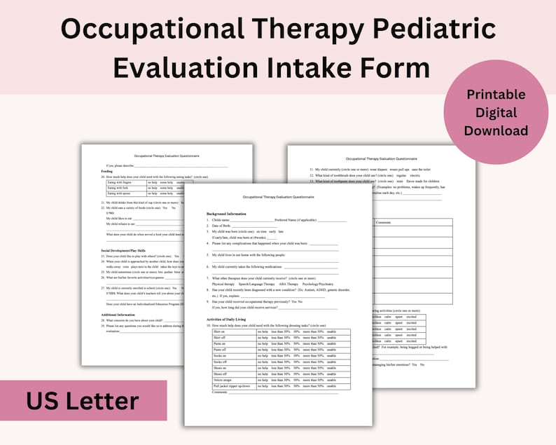 Pediatric Occupational Therapy Evaluation Caregiver Questionnaire - Etsy
