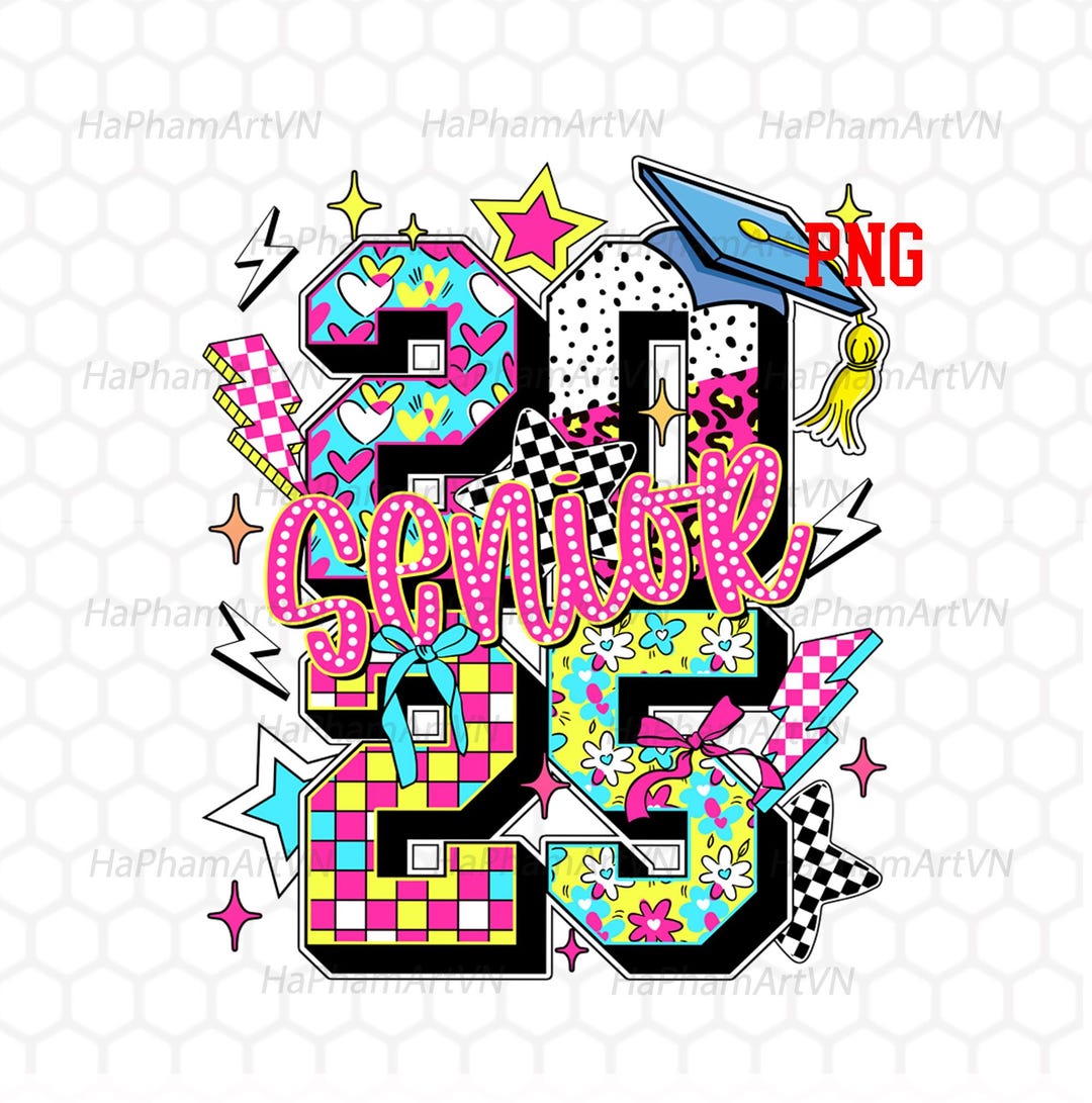 Retro Senior 2025 Png, Class of 2025 Png, Retro Checkered, Graduation ...