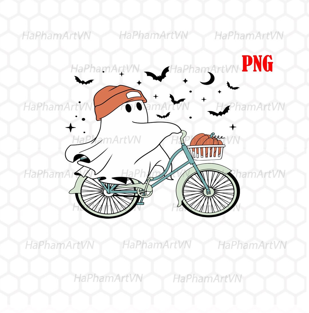 Cute Ghost on Bike Png, Boho Halloween Png, Trendy Halloween ...
