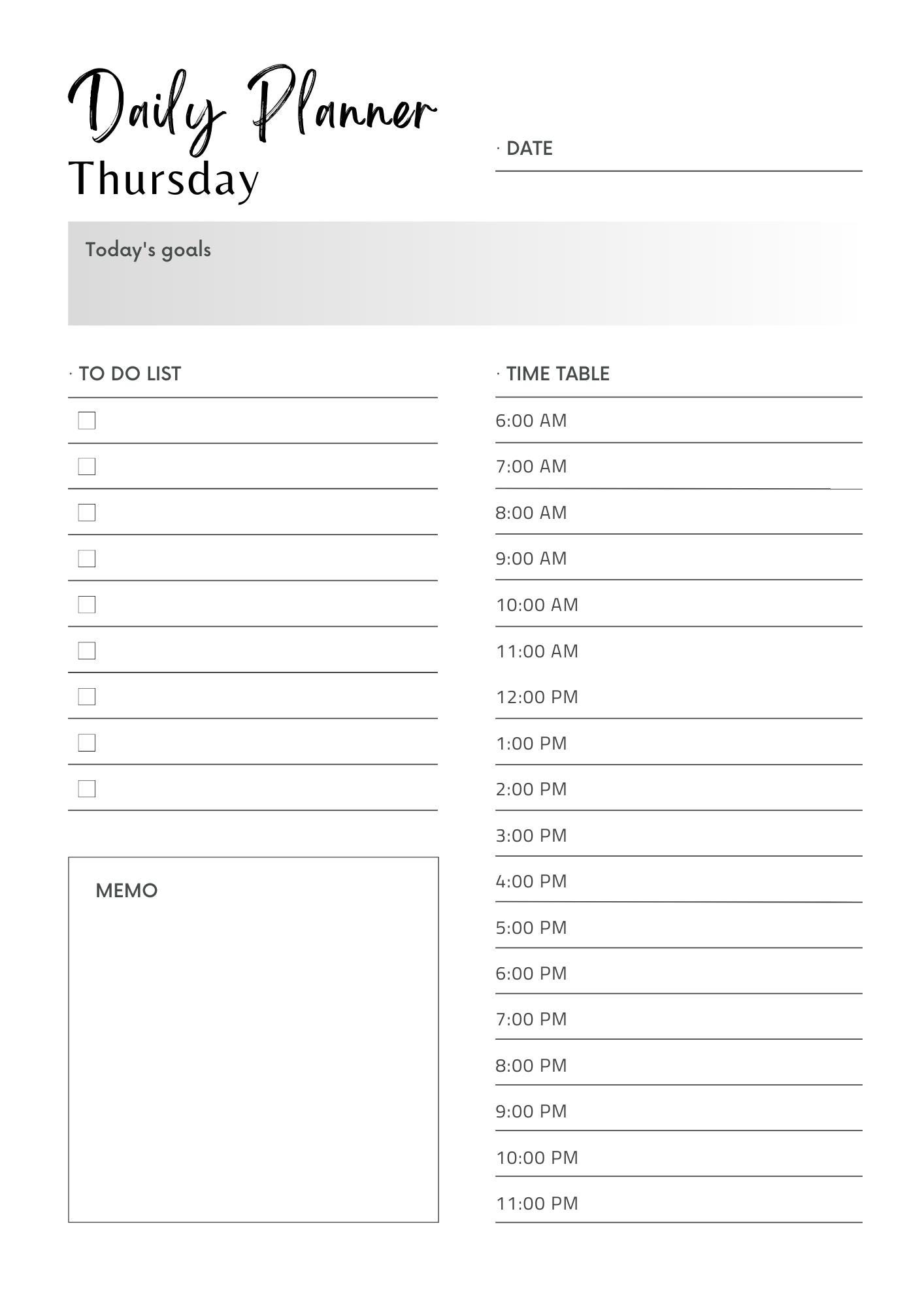 Printable Daily Planner, Digital Planner, Work Planner, A4 Size, Letter ...