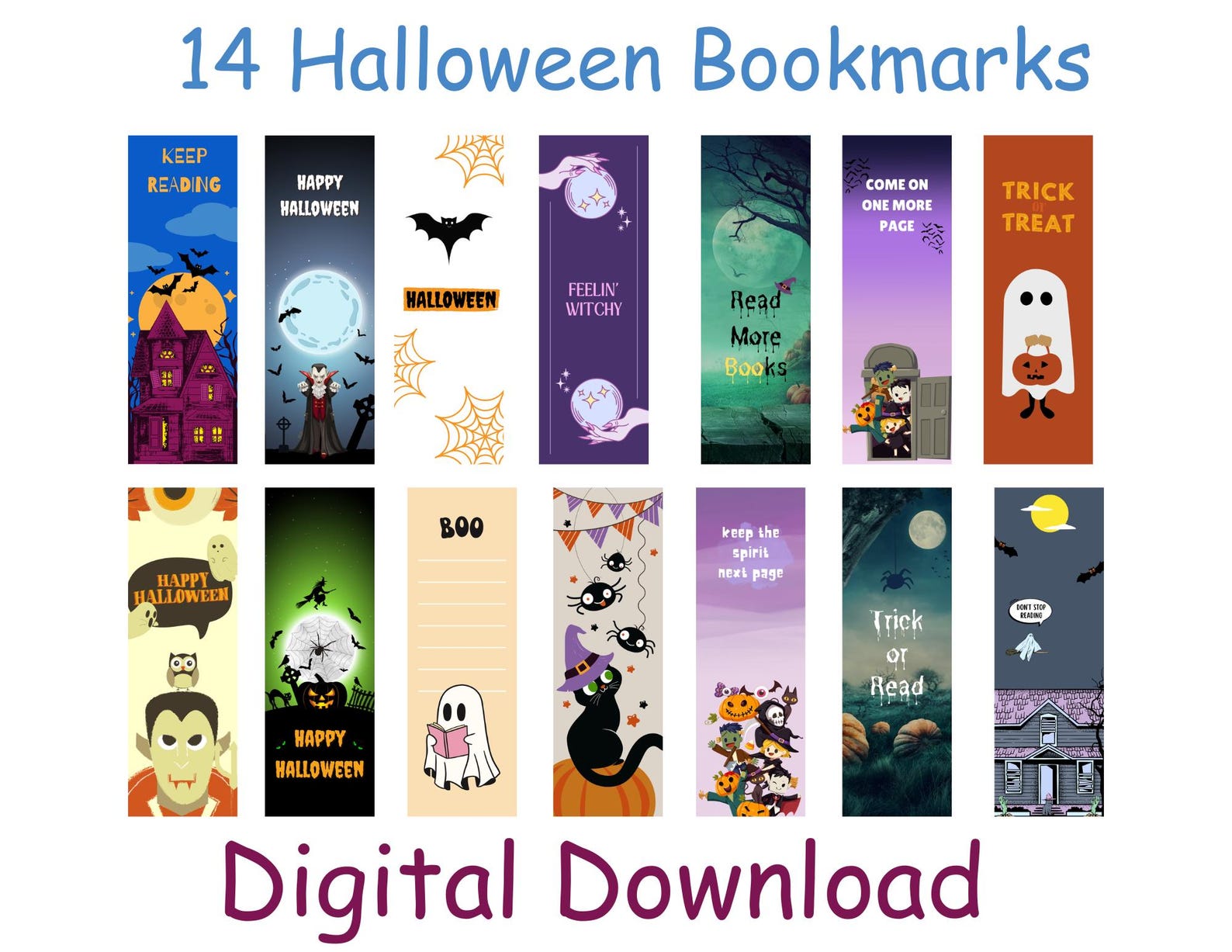 Halloween Bookmarks, Digital Bookmarks, Digital Download, Printable ...