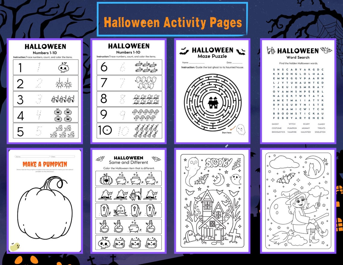 Halloween Digital Download Activity Booklet, Fun Coloring Pages ...