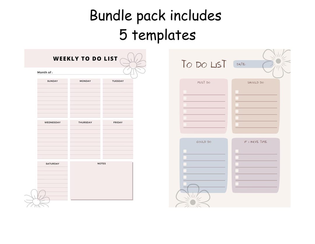 Printable to Do Bundle, Meal Planner, to Do List, Grocery Shopping List ...