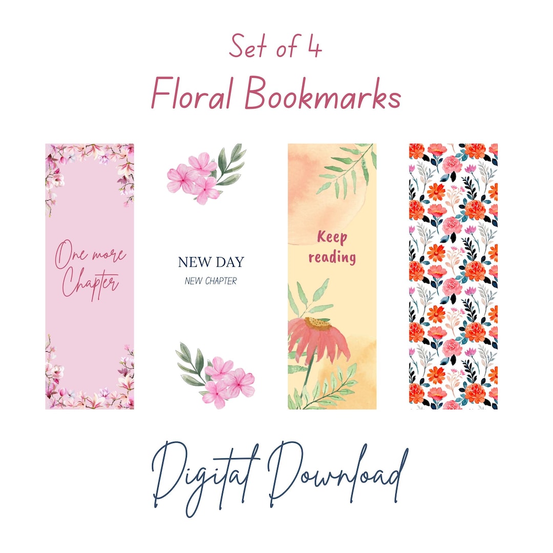 Pink Printable Bookmarks, 4 Digital Bookmarks, Instant Download, Floral ...