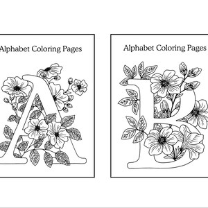 Printable Floral Alphabet Coloring Pages, A to Z Coloring, Adult ...