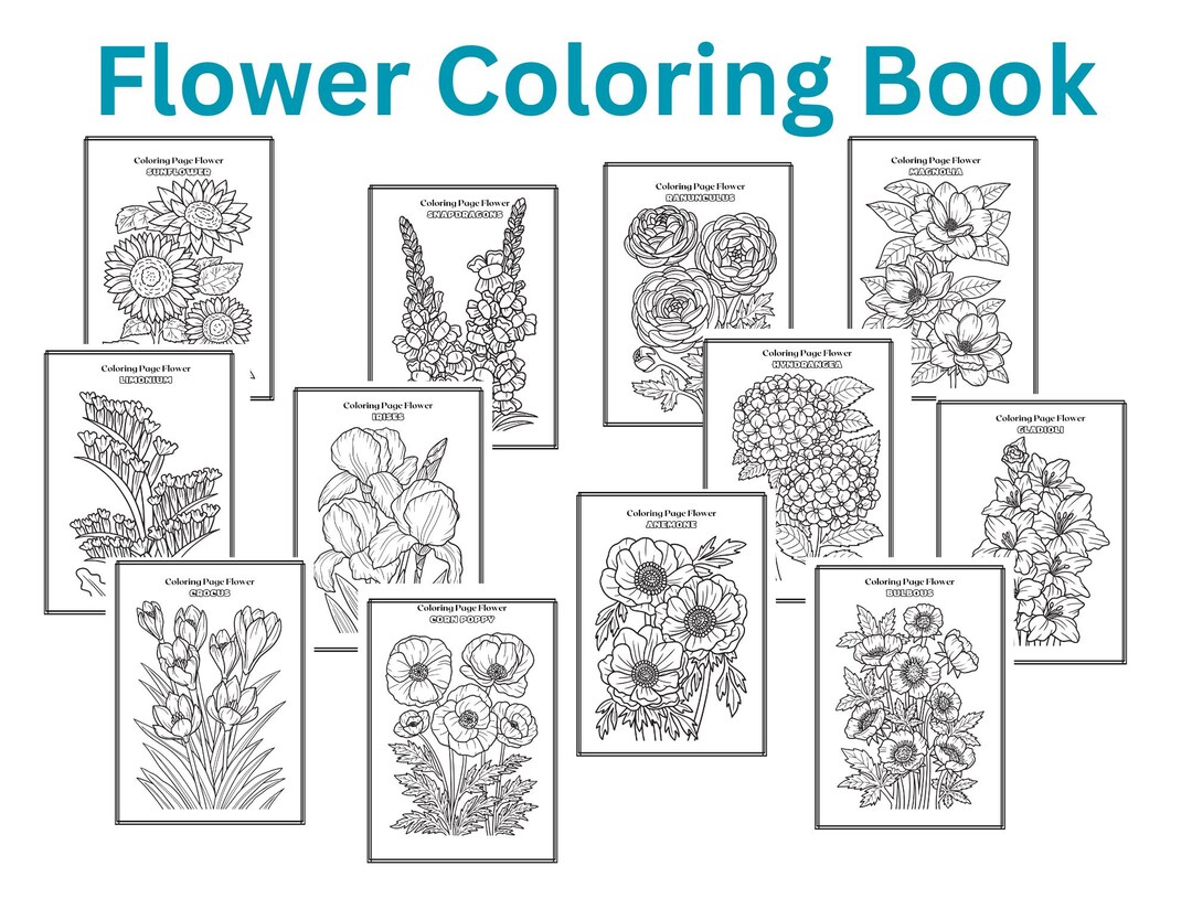 Flower Printable Coloring Book, Adult Printable Coloring Book, Kids ...
