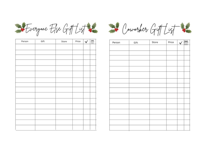 Printable Instant Download Christmas List Tracker - Holiday ...