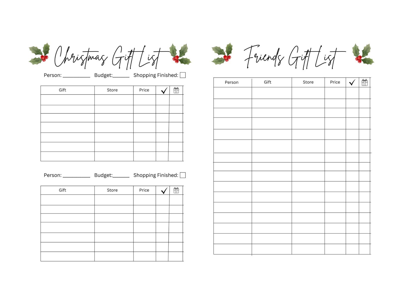 Printable Instant Download Christmas List Tracker - Holiday ...