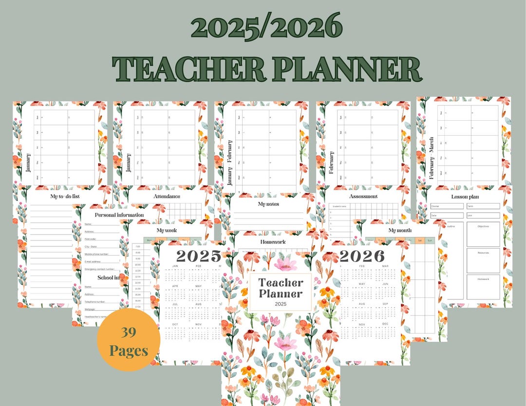 Floral Teacher Planner Bundle | Printable Teacher Planner PDF | Lesson ...