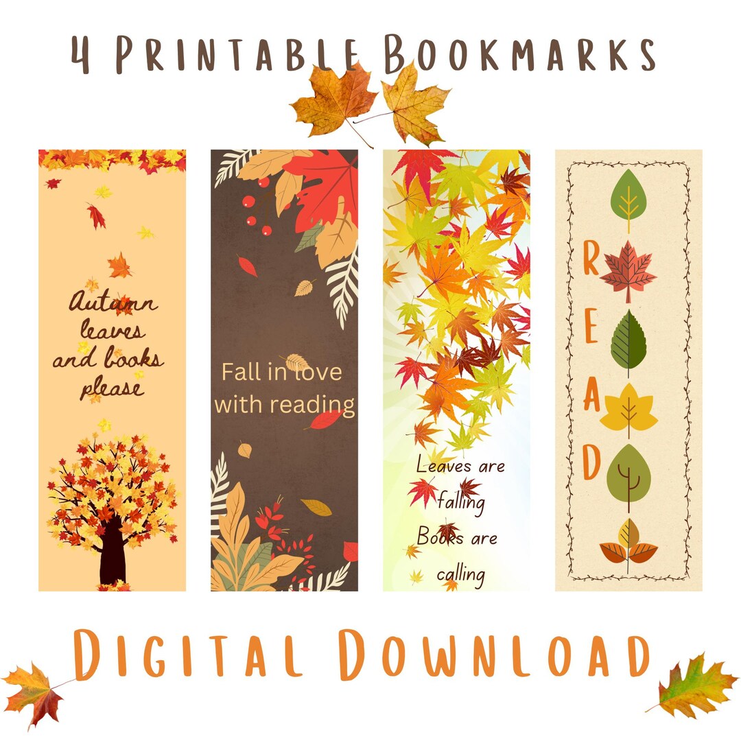 Fall Printable Bookmarks, 4 Digital Bookmarks, Instant Download, Fall ...