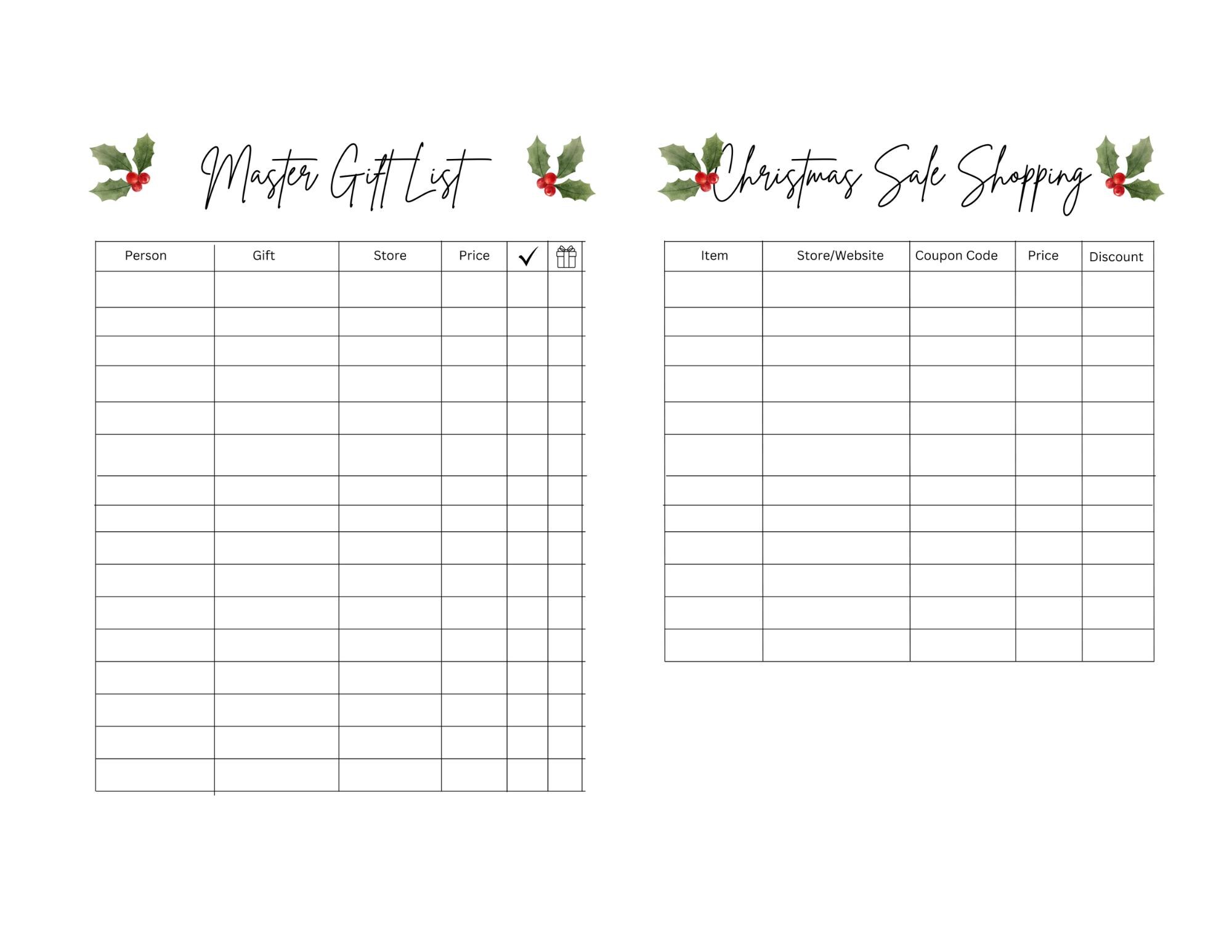 Printable Instant Download Christmas List Tracker - Holiday ...