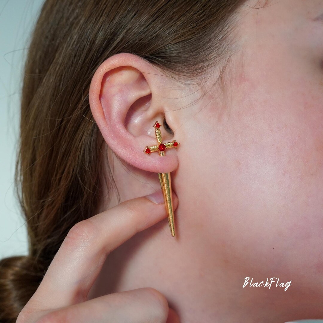 Gold Sword Earrings, Gothic Dagger Earrings Set, Emo Push Back Gothic ...