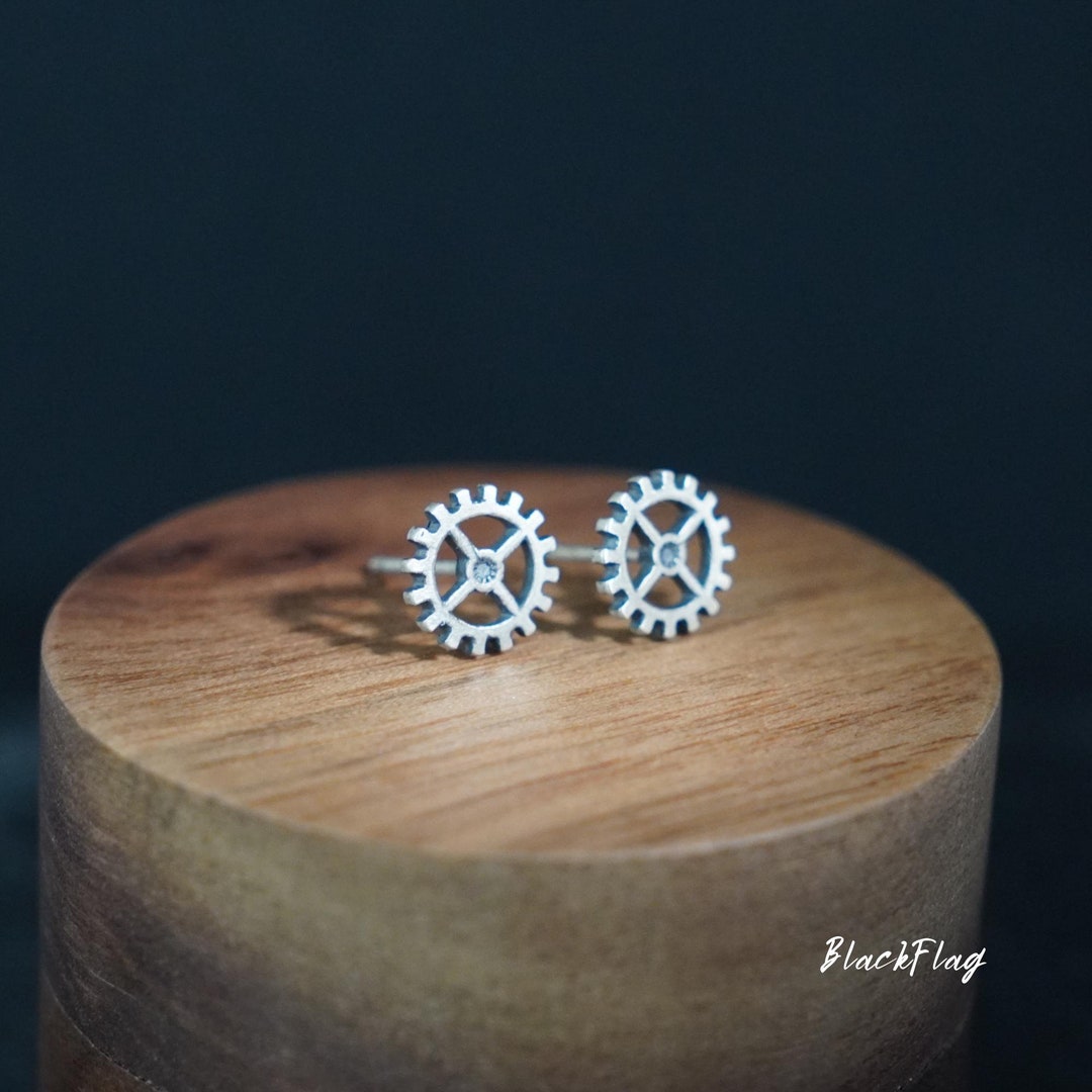 Sterling Silver Gear Earrings, Silver Cog Earring, Gothic Jewellery ...