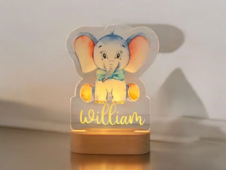 Personalized Baby Elephant Night Light , Nursery Lamp Gift for Baby Boy ...