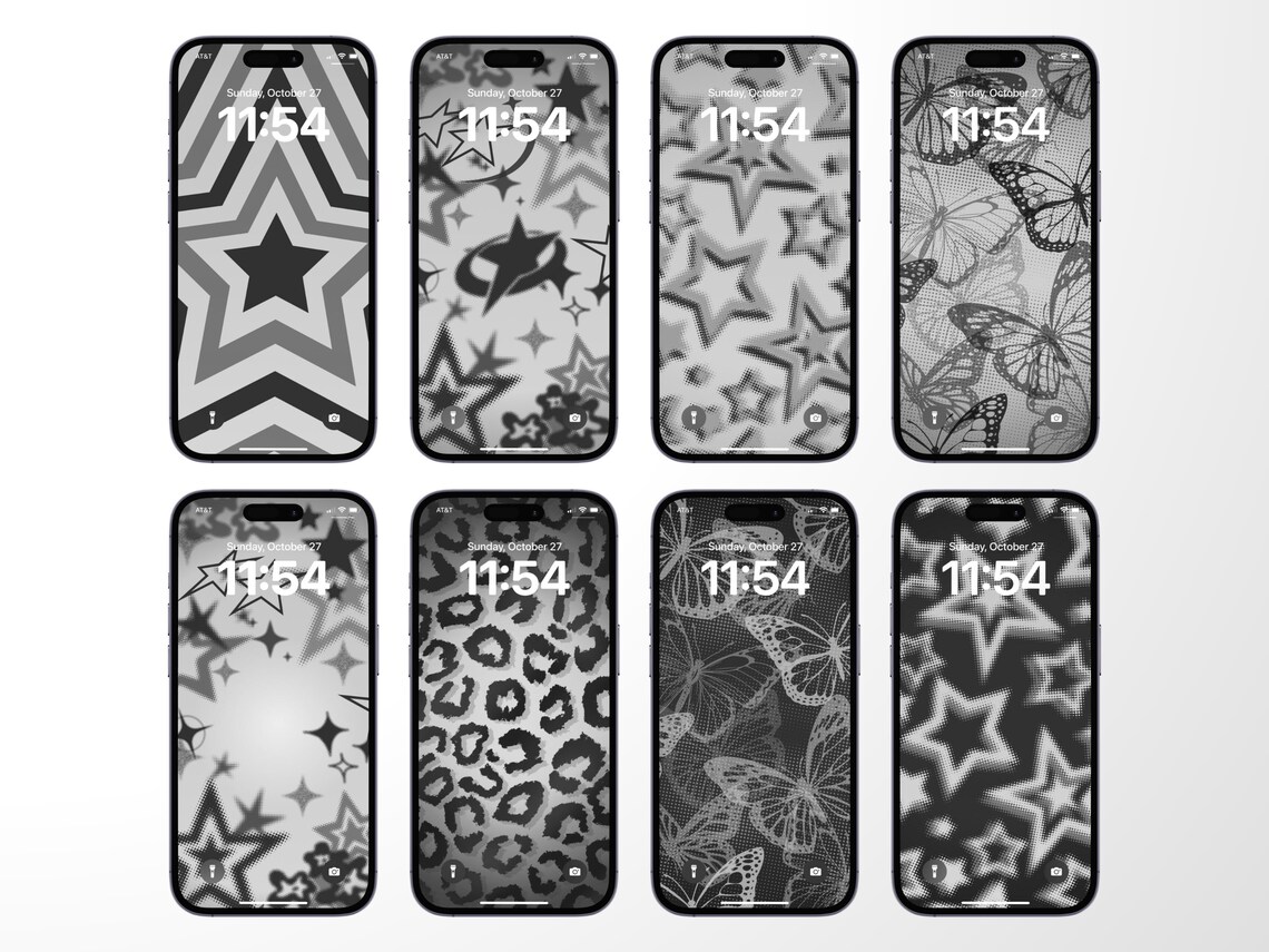 Y2K Aesthetic Grunge Phone Wallpaper 8-pack | Retro Black & White Edgy ...