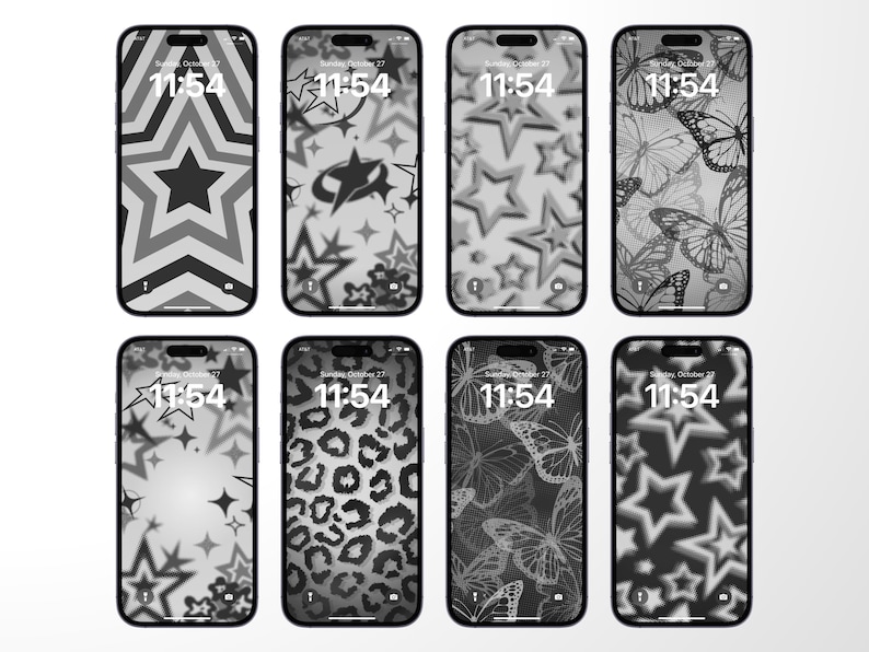 Y2K Aesthetic Grunge Phone Wallpaper 8-pack | Retro Black & White Edgy ...