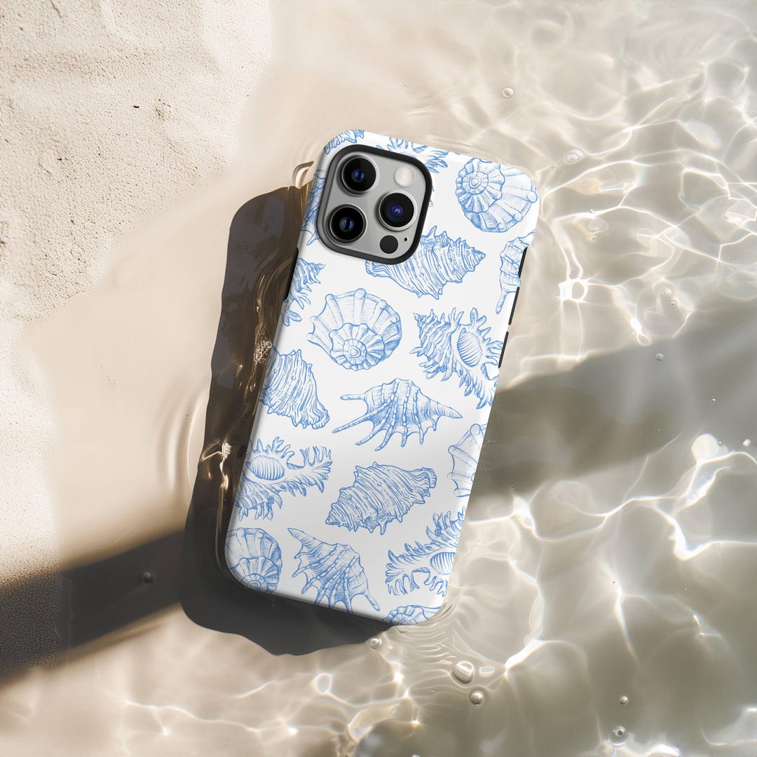 Coastal Blue Seashell Phone Case, Nautical Beach Lover Gift, Aesthetic ...