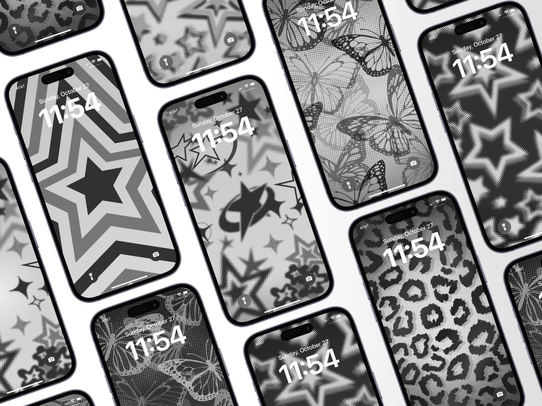 Y2K Aesthetic Grunge Phone Wallpaper 8-pack | Retro Black & White Edgy ...