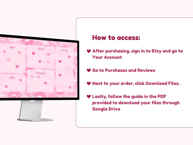 Pink Kiss Desktop Organizer Wallpaper Bundle, Aesthetic Computer ...