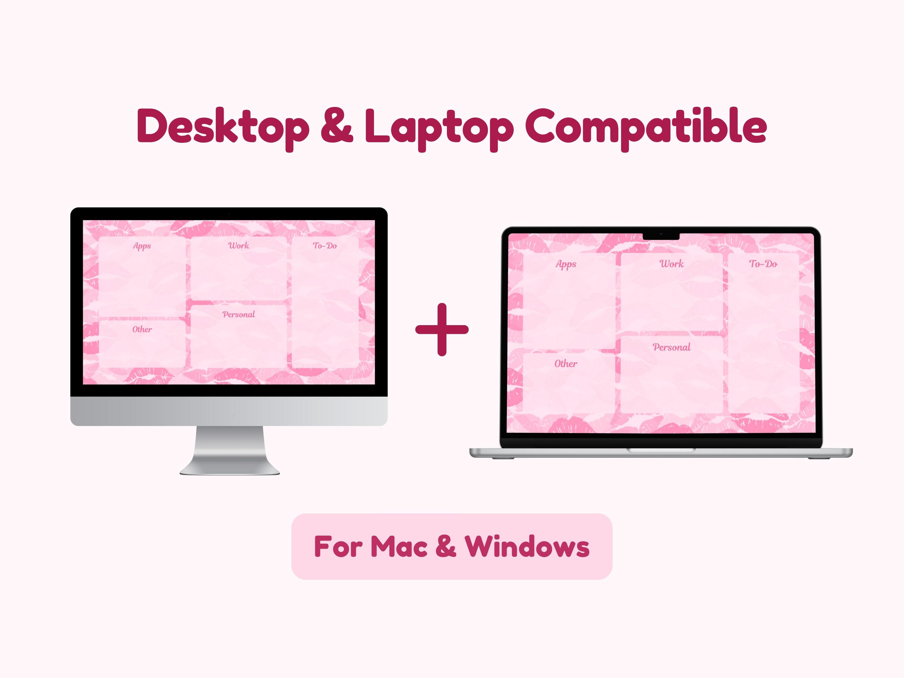 Pink Kiss Desktop Organizer Wallpaper Bundle, Aesthetic Computer ...