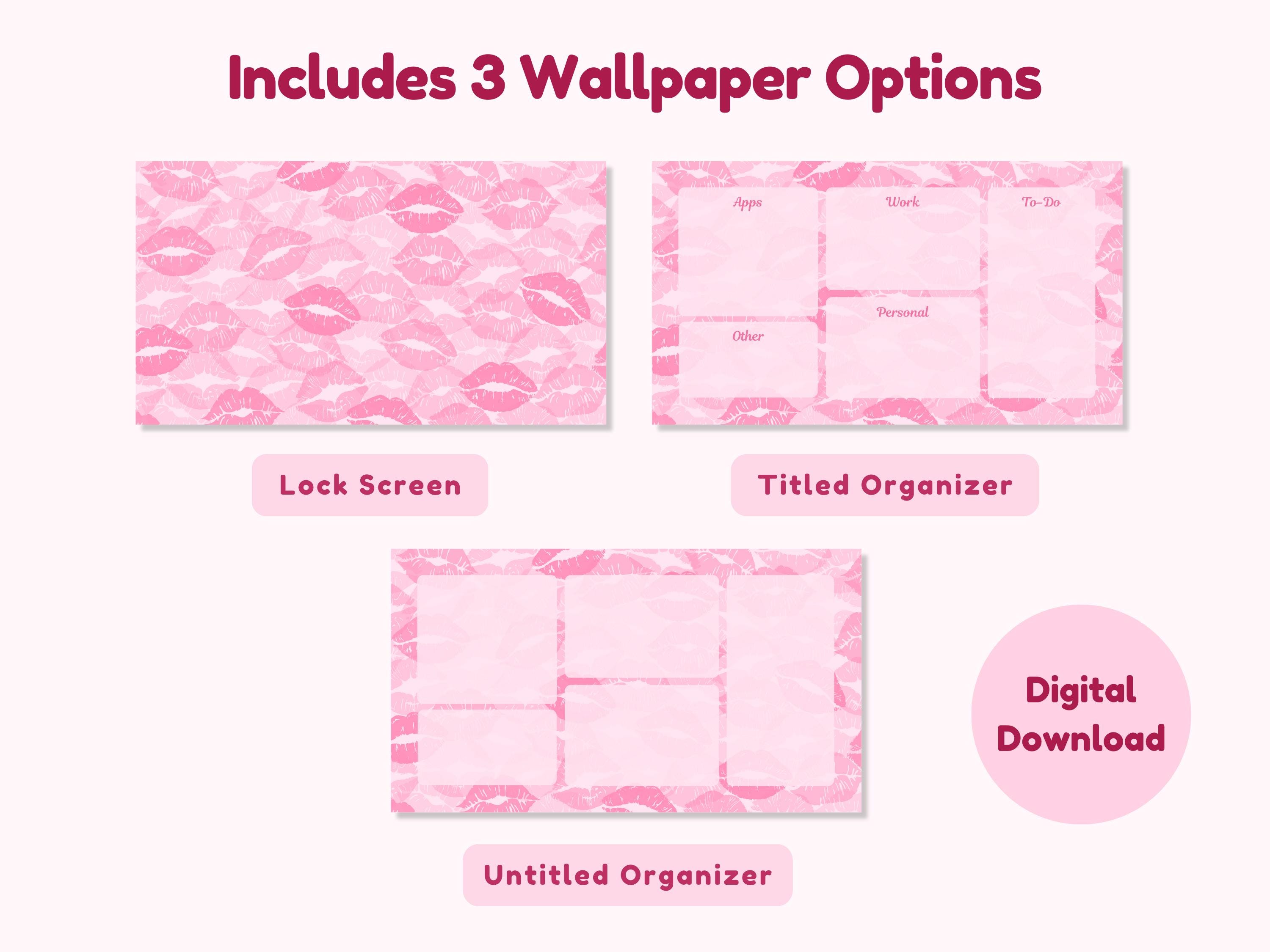Pink Kiss Desktop Organizer Wallpaper Bundle, Aesthetic Computer ...