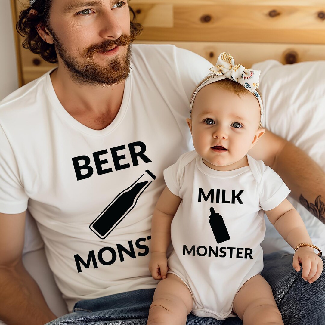 TSHIRT (1133) Beer Monster Milk Monster Father's Day T-shirt Father and ...