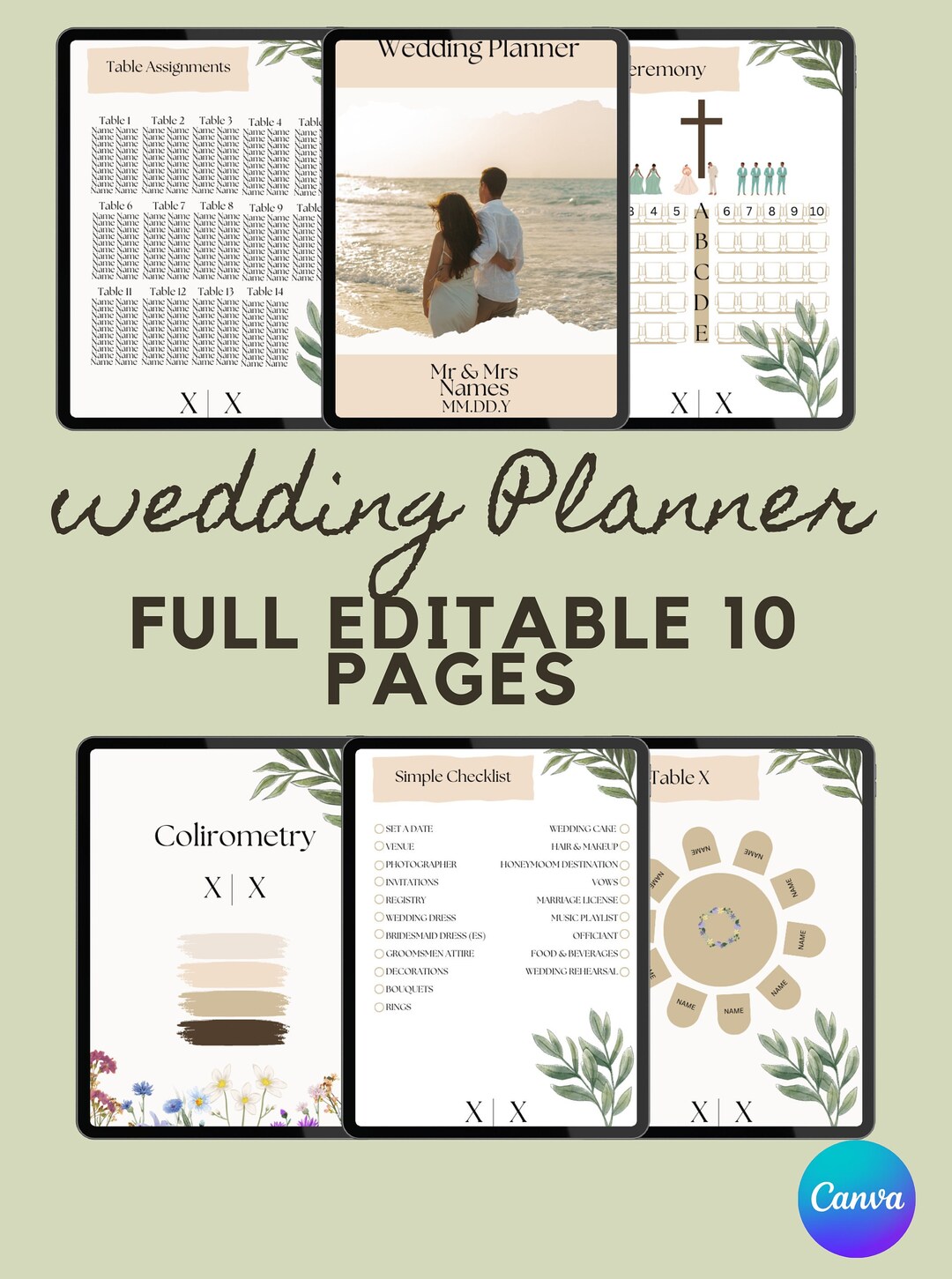 Wedding Planner Printable Template Editable Desing Canvas Wedding ...